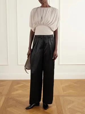 ABADIA Draped Ruched Jersey Blouse