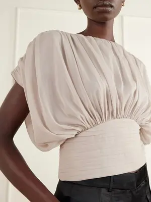 ABADIA Draped Ruched Jersey Blouse