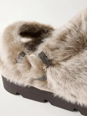 Brunello Cucinelli Monili Embellished Shearling Slip-ons