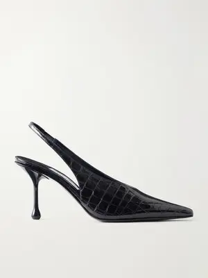 JIMMY CHOO Isa 80 Croc-effect Leather Slingback Pumps - Blue