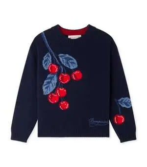 Bonpoint Wool-cashmere Cherry Sweater - Navy