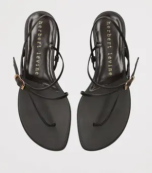 HERBERT LEVINE Black Leather Starry Eyed Flat Sandals - Brown
