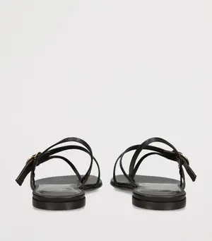 HERBERT LEVINE Black Leather Starry Eyed Flat Sandals - Brown