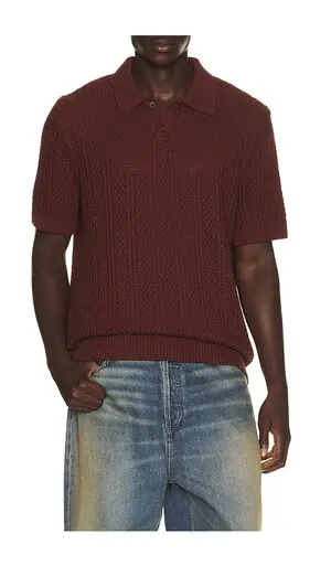 Vince Seed Stitch Rib Short Sleeve Polo Shirt In . Also - Red