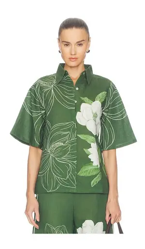 Verandah Floral Bell Sleeve Shirt - Green
