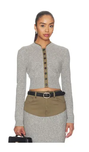 SELF-PORTRAIT Contrast Placket Cardigan - Grey