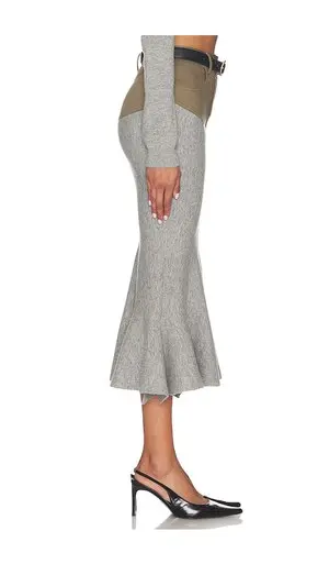 SELF-PORTRAIT Knit Khaki Denim Insert Midi Skirt In . Also