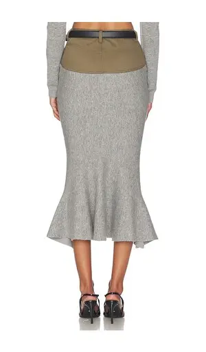 SELF-PORTRAIT Knit Khaki Denim Insert Midi Skirt In . Also