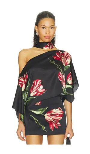 Alice + Olivia Rita Ots Draped Cropped Top With Scarf In . Also