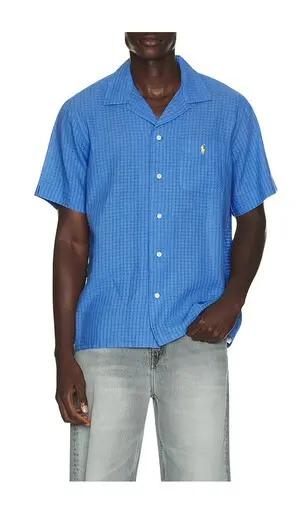 Polo Ralph Lauren Short Sleeve Seersucker Linen Andy Camp Shirt In . Also - Blue