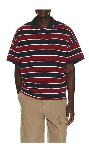 Rhude Fontaine Striped Short Sleeve Polo Shirt In . Also - Red