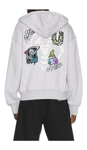 True Religion Buddha Face Big T Boxy Zip Up Hoodie In . Also - Grey