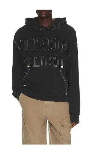True Religion Applique Big T Boxy Hoodie In . Also - Black