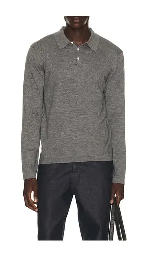 Simkhai SIMKHAI Reynolds Long Sleeve Polo In Grey. Size S. Also Grey