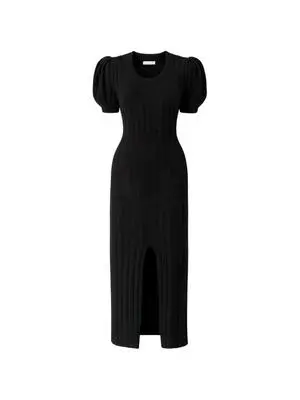 VIOLANTE NESSI Ribbed Puff-sleeve Midi Dress - Black