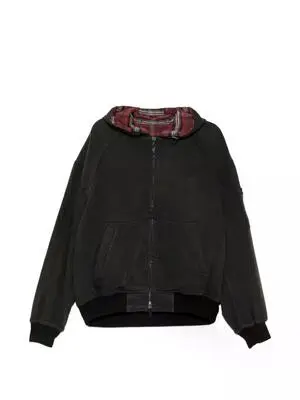 JUUN.J Checked Reversible Zip-up Hoodie - Black