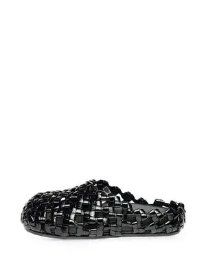 A.W.A.K.E. Mode Woven Leather Mules - Black