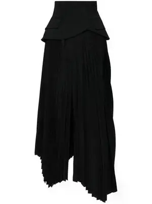 A.W.A.K.E. Mode Pleated Asymmetric Maxi Skirt - Black
