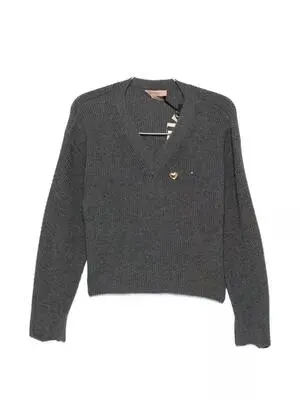 TWINSET Ribbed Knit V-neck Sweater - Grey
