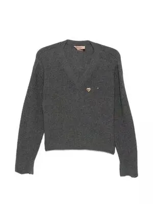 TWINSET Ribbed Knit V-neck Sweater - Grey