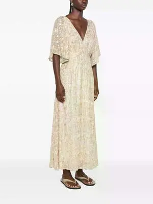 MAISON123 Floral-print Flutter-sleeve Midi Dress
