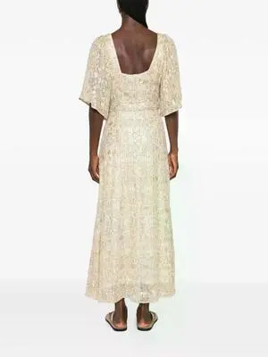 MAISON123 Floral-print Flutter-sleeve Midi Dress