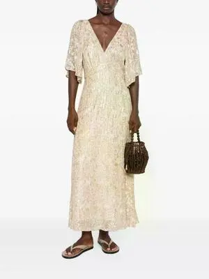 MAISON123 Floral-print Flutter-sleeve Midi Dress