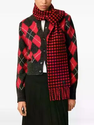 AMI Paris Checkered Wool Scarf With De Coeur