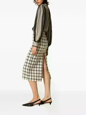 TWINSET Midi Bouclé Skirt With Check Pattern - Neutrals