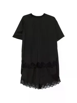 PARLOR Lace-trim T-shirt And Shorts Set - Black