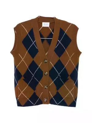 BEYOU Argyle Knit Button-up Gilet