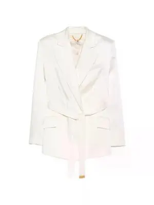 Elisabetta Franchi Belted Satin Blazer - Neutrals