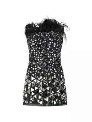 Alberta Ferretti Feather-trim Metallic-effect Tank Top - Black