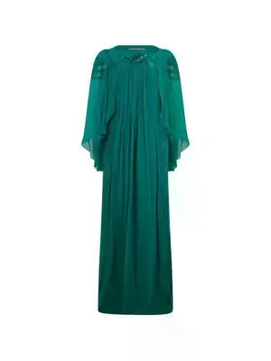 Alberta Ferretti Lace-trim Pleated Maxi Dress - Green