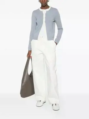 Eric Bompard Contrasting Trim Button-sleeve Cashmere Cardigan