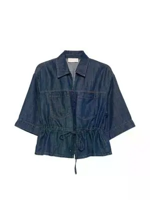 I BLUES Drawstring Waist Peplum Hem Shirt - Blue