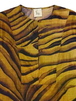 PAULA Buttoned Silk Twill Dress With Tiger Print