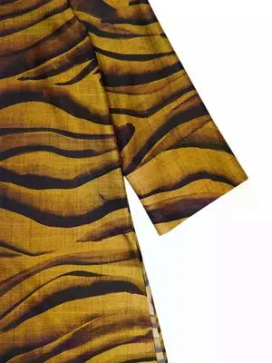 PAULA Buttoned Silk Twill Dress With Tiger Print