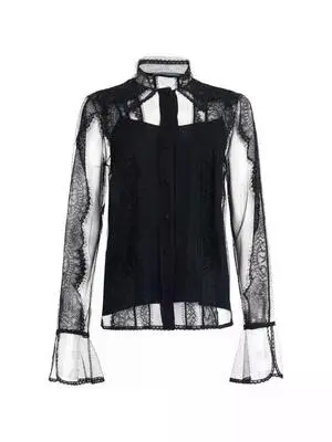 Alberta Ferretti Lace-panelled Sheer Shirt