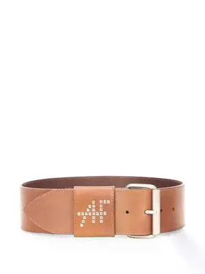 Alberta Ferretti Studded-logo Leather Belt - Brown