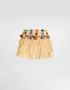 Dolce & Gabbana Raffia Miniskirt With Applications Skirts - Yellow