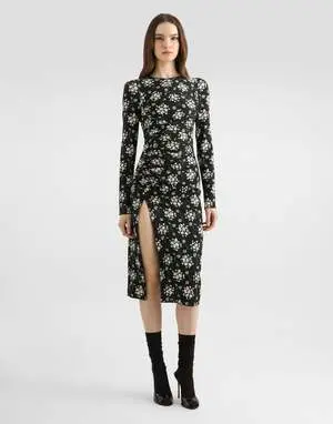 Dolce & Gabbana Geranium Bouquets-print Charmeuse Dress Dresses