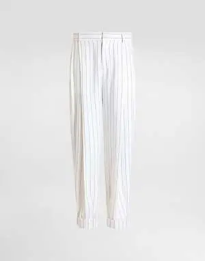 Dolce & Gabbana Pinstripe Linen-blend Pants With Double Darts Pants And Shorts Multi-colored - Multicolor