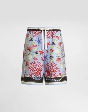 Dolce & Gabbana Shell-print Linen Canvas Trousers Pants And Shorts - Multicolor