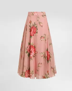 Dolce & Gabbana Rose Bouquet-print Chiffon Circle Skirt