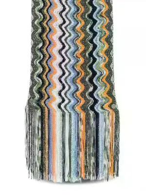 Missoni Zigzag-knit Fringed Scarf - Green