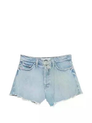 MOTHER Heart Patch Raw-cut Denim Shorts - Blue