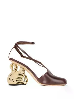 A.W.A.K.E. Mode Christine Swan-heel Asymmetric Sandals - Brown