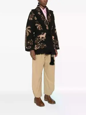 Alanui Intarsia Knit Fringe Trim Cardigan