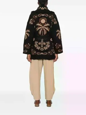 Alanui Intarsia Knit Fringe Trim Cardigan